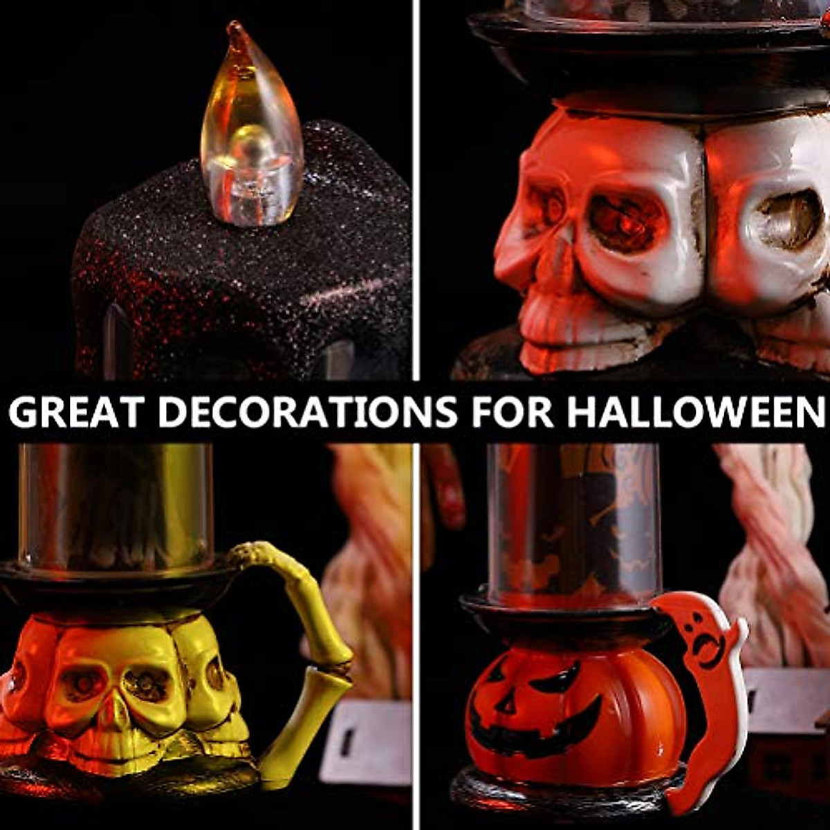 OSALADI Halloween Flameless Candles 2pcs Halloween Candles Flameless Votive Candles Skull Pumpkin Candle Lamp Flameless Tea Light for Bar Home Garden Halloween Snow Globe