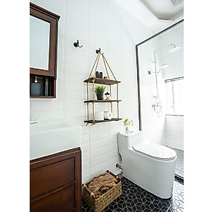 Mkono Hanging Shelves 3 Tier Rustic Wood Floating Wall Shelves Photo Plant Display Hanging Storage Shelf Home Decor for College Dorm Room Decor Bathroom Living Room Bedroom Apartment