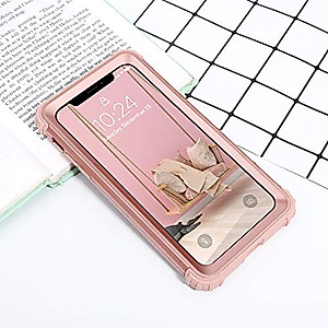 IDweel iPhone XR Case with Tempered Glass Screen Protector, iPhone XR Case for Women, 3 in 1 Shockproof Slim Hybrid Heavy Duty Hard PC Cover Soft Silicone Bumper Full Body Case, Rose Gold