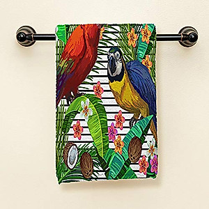 HGOD DESIGNS Tropical Parrot Hand Towels,Blue and Scarlet Macaw Surrounded by Palm Leaves 100% Cotton Soft Bath Hand Towels for Bathroom Kitchen Hotel Spa Hand Towels 15"X30"