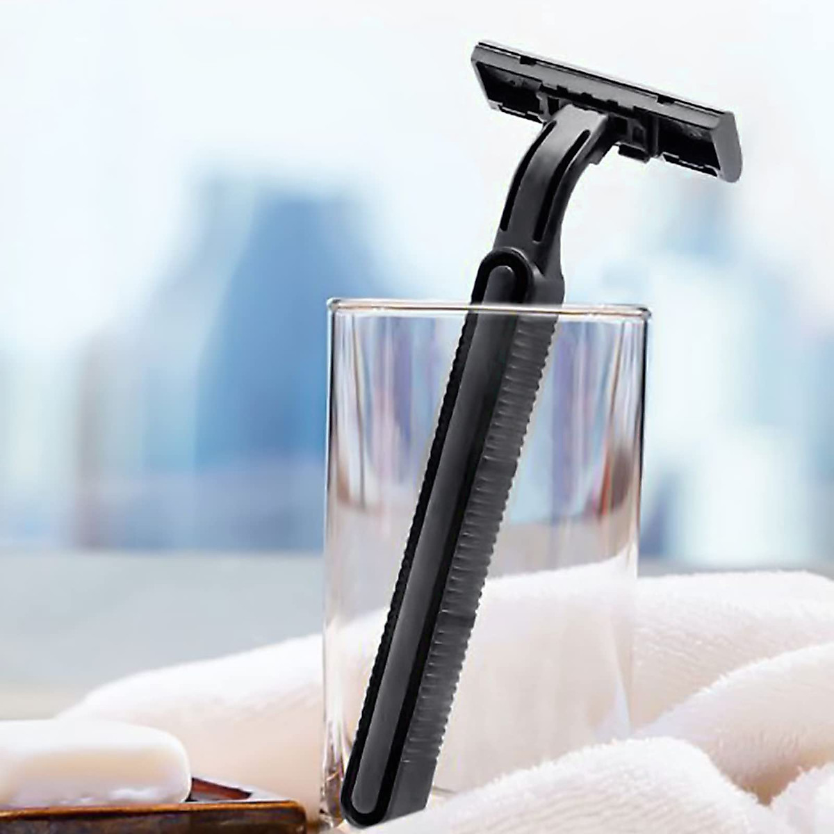 Disposable Razors in Bulk, Bulk Razors with Knife Cap, Black, Individually Packaged Disposable Razors Bulk with Shaving Cream for Hotels, Nursing Homes, Shelters, Homeless, Charities (pack-50)