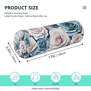 xigua Blue and White Roses Neck Roll Pillow for Neck Relief with Removable Washable Cover - Memory Foam Round Cylinder Bolster, Ergonomically Designed for Head, Neck, Back, and Legs