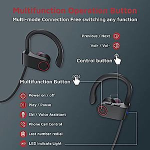 Argmao U9 Bluetoth Headphones, 12 Hrs Playtime Wireless Earbuds IPX7 Waterproof Earphones with Mic HD Stereo Sweatproof in-Ear Earbuds for Sports Gym Running Workout Noise Cancelling Headsets Black