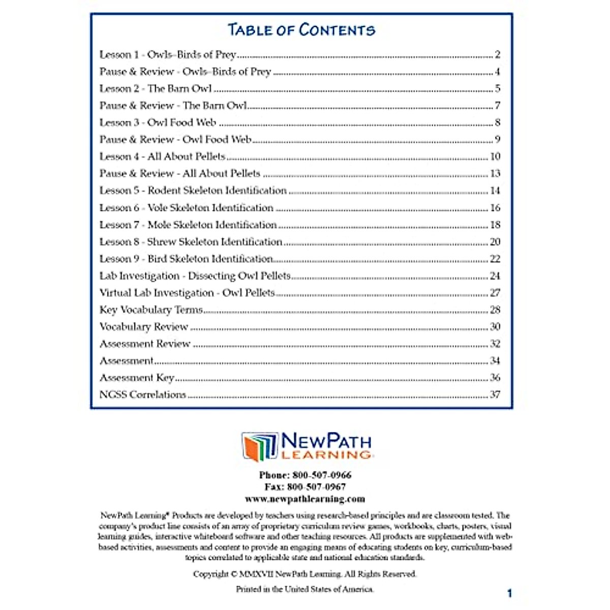 NewPath Learning-14-6715 Owls and Owl Pellet Dissection Resource Guide - Self-Directed Readings, Illustrated Explanations