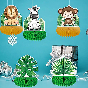LLMSIX 9 Pcs Safari Honeycomb Centerpieces Jungle Baby Shower Decorations Safari Centerpieces for Tables Jungle Safari Animal Honeycomb Centerpieces for Jungle Safari Themed Birthday Party Supplies