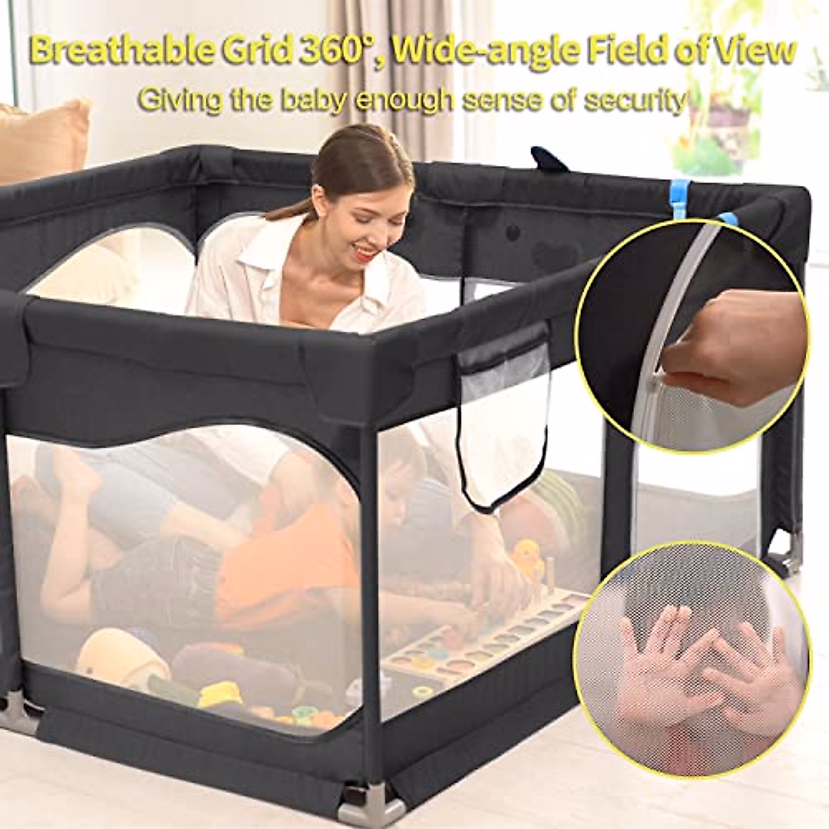 Letfonmo Playpen with Mat for Babies and Toddlers, Baby Play Yards No Gaps, Playpen with Gate, Indoor & Outdoor Kids Activity Center, Safety Baby Fence Play Area for Apartment