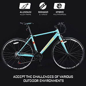 Redfire Hybrid Bike for Men and Women, 21-Speed Drivetrain, 700C Wheels,19/21 Inch Aluminum Frame, City Commuter Bicycle for Adult, Multiple Colors