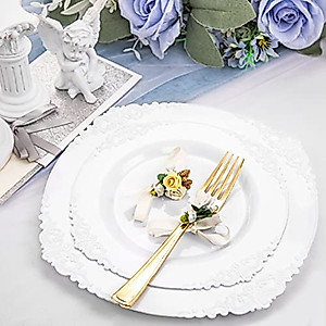 Morejoy 100PCS White Plastic Plates - White Disposable Plates - Include 50 Pieces 10.25 Inch Dinner Plates & 50Pieces 7.5 Inch Dessert Plates - Perfect for Weddings & Thanksgiving & Christmas