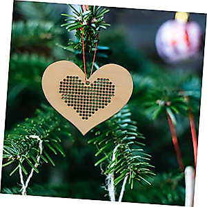 SEWOART 5pcs Cross Stitch Wood Pieces Heart Pendant Embroidery Kit Handmade Wooden Craft Shapes Cross- Wood Slice Wooden Hanging Hearts DIY Handmade Cross-Stitch Wooden Chip Ornament
