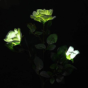 Rose Flower Solar Light, 3 Head White Rose Flower Solar Light Led Decorative Outdoor Lawn Lamp Home Garden Fake Flower Night Light-White