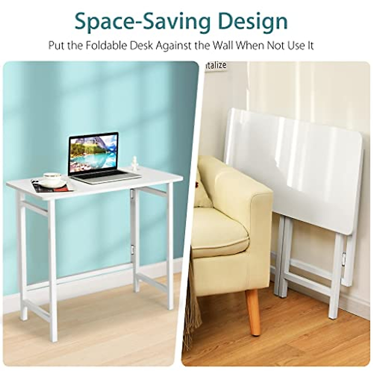 MJWDP Folding Desk Office Computer Desk PC Laptop Writing Desk Home Office Workstation White Portab