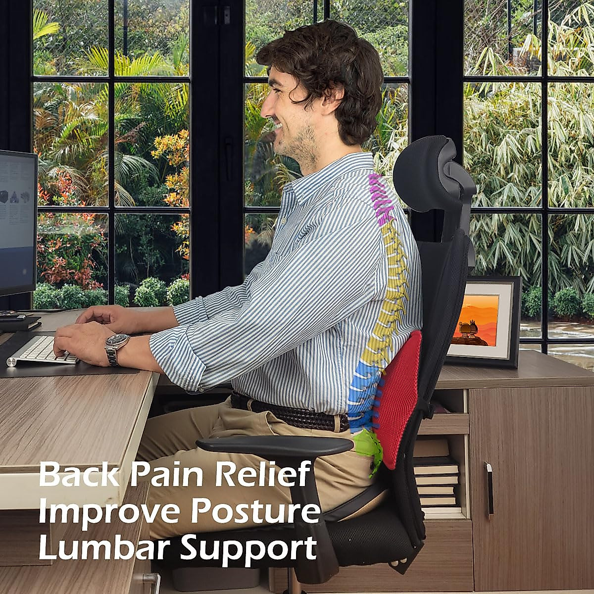 POPIPEN Inflatable Lumbar Support Pillow for Office Chair and Car Seat, Back Support Cushion with Air Pump for Reducing Lower Back Pain