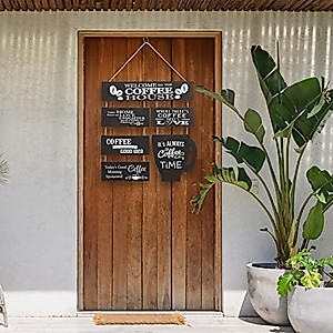 Large Wall Hanging Decor : Rustic Farmhosue Wooden Decor (WELCOME TO THE COFFEE HOUSE) Sign for Coffee House Porch,Home & Kitchen Wall Art Wooden Hanging Sign Plaque(14.4 * 13.2)