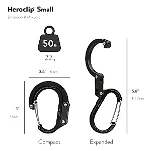 GEAR AID HEROCLIP Carabiner Clip and Hook (Small) for Purse, Stroller, and Backpack, Gold & Black