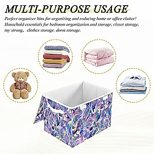 Kigai Storage Basket Butterfly Purple Storage Boxes with Lids and Handle, Large Storage Cube Bin Collapsible for Shelves Closet Bedroom Living Room, 16.5x12.6x11.8 In