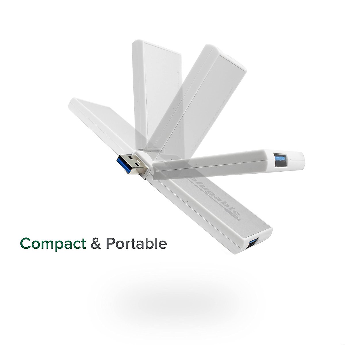 Plugable USB Hub, Rotating 4 Port USB 3.0 Hub, Driverless Powered USB Hub (Compatible with Windows, macOS & Linux, USB 2.0 Backwards Compatible)