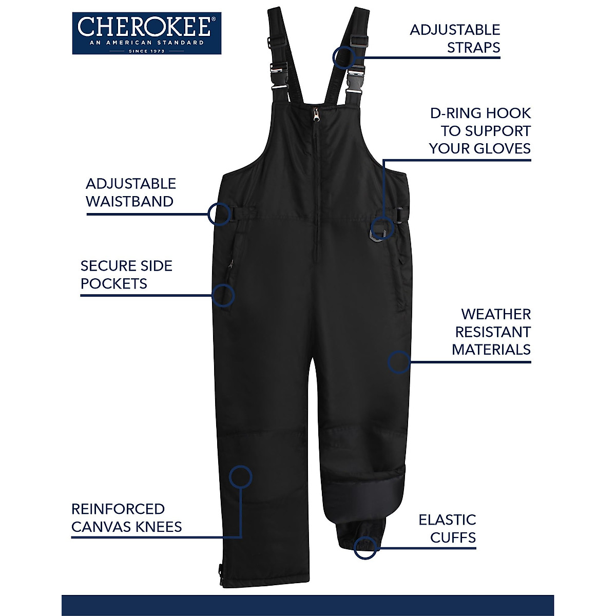 Cherokee Kids' Snow Bib - Boys and Girls Insulated Ski Pants Overalls (4-18), Size 4T, Black