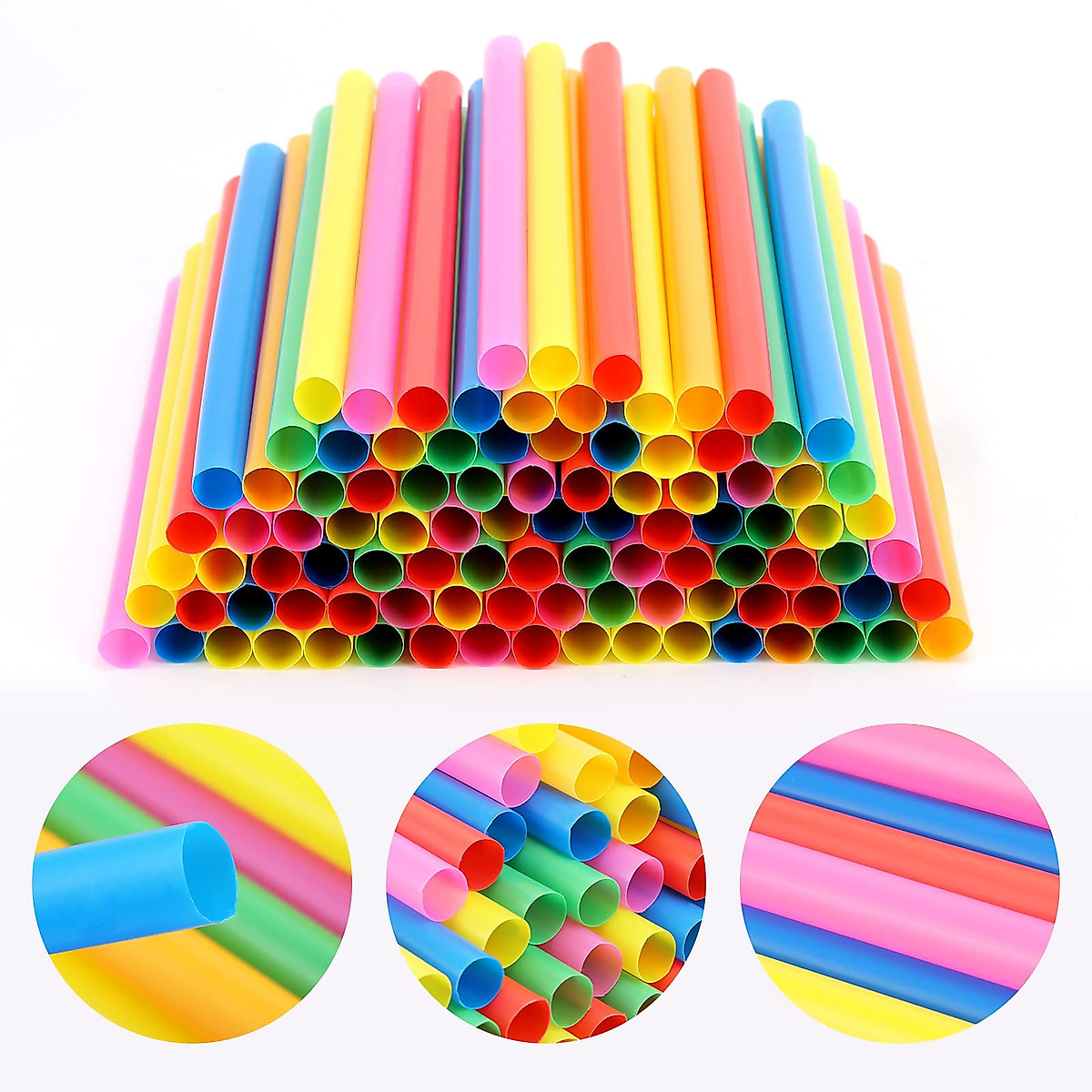 300PCS 8.2" Disposable Plastic Drinking Straws 0.43" Extra Wide Jumbo Smoothie Straws for Bubble Tea Milkshakes Coffee Boba