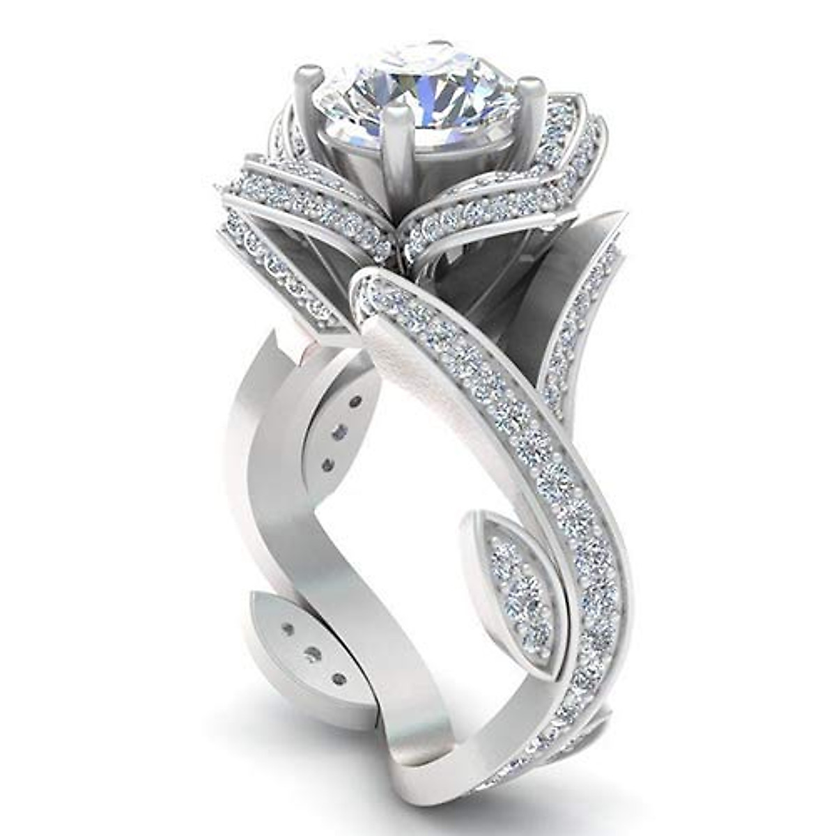 shiYsRL Exquisite Jewelry Ring Love Rings Women Romantic Gift Wedding Party Flower Leaf Shiny Zircon Knuckle Finger Ring Wedding Band Best Gifts for Love with Valentine's Day - White 7