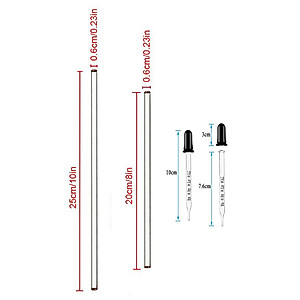 4PCS Glass Stir Sticks Lab Glass Stirring Rod 8"X2 10"X2 with Both Ends Round and 2PCS Glass Graduated Droppers 4"X2 for Science Lab, Kitchen Science Education (6)