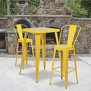 Flash Furniture Aaron Commercial Grade 23.75" Square Yellow Metal Indoor-Outdoor Bar Height Table