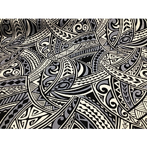 Gray Tribal Hawaiian Print Fabric Sold by The Yard
