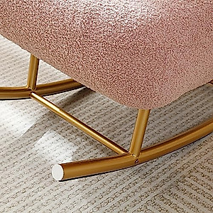 Indoor Rocking Chair for Nursery Big and Tall Rocking Chair Modern Sherpa Nursery Rocker Glider Comfortable Accent Upholstered Rocking Chair Leisure Sofa Chair for Bedroom Living Room, Dark Pink