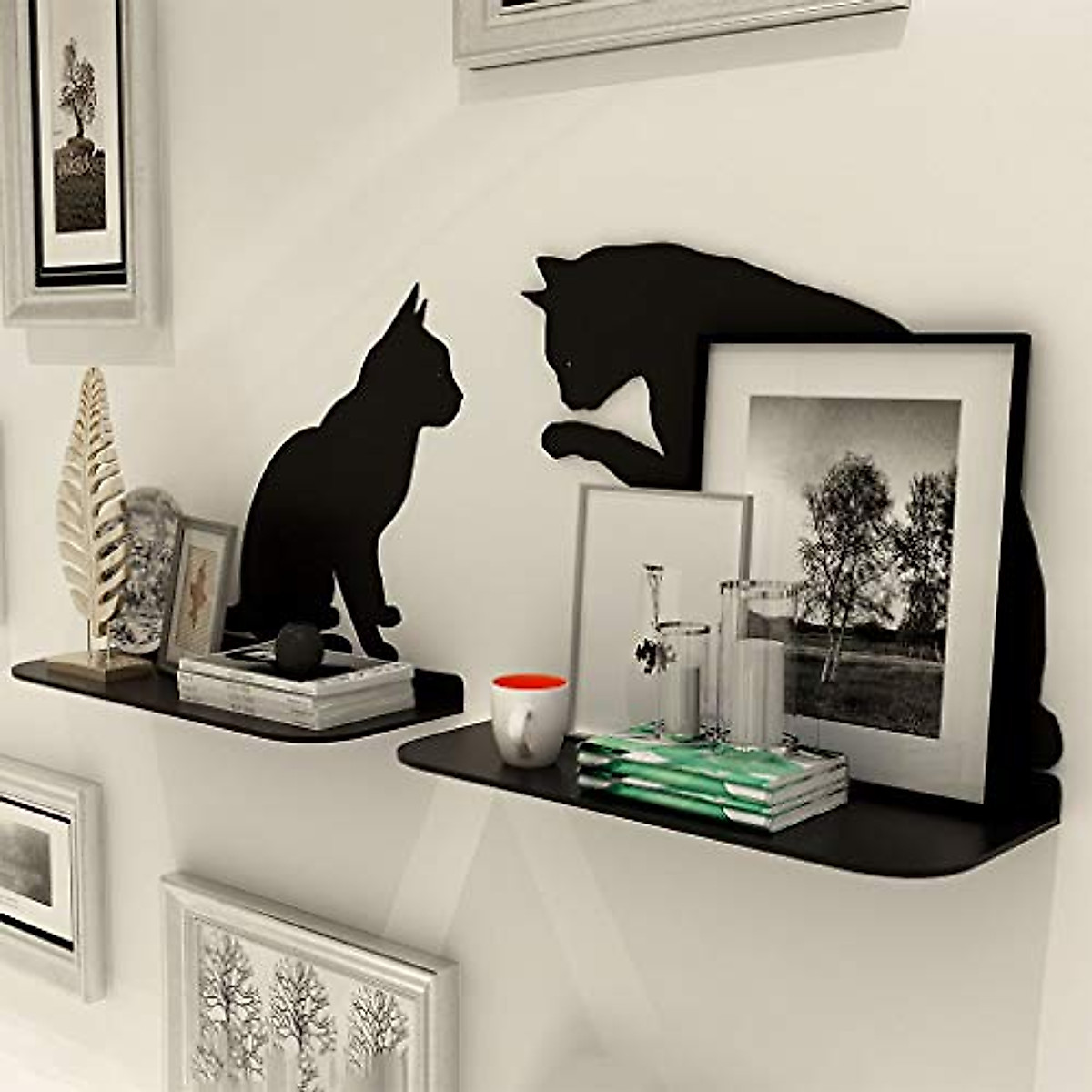 Tyoo Floating Shelf Wall-Mounted Shelf Modern Creative Black Bookshelf Suitable for Home Decoration Living Room Bedroom Study