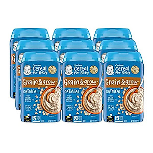 Gerber Cereal for Baby 1st Foods Grain & Grow Oatmeal Cereal, Made with Whole Grains & Essential Nutrients, Non-GMO, For Supported Sitters, 8-Ounce Canister (Pack of 9)