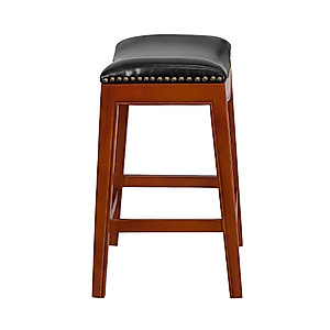 Flash Furniture Alphus 26'' High Backless Light Cherry Wood Counter Height Stool with Black LeatherSoft Saddle Seat