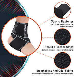 PhysFlex Ankle Brace - Compression Sleeve with Adjustable Strap & Comfy Ankle Support Perfect for Sprained Ankle, Achilles Tendon, Plantar Fasciitis & Sports - Ideal for Men & Women (1, Gray)