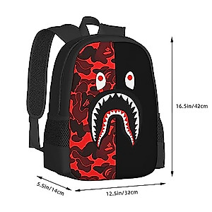 AIRPO Shark Camo Backpacks Red Camo Casual Travel Laptop Daypack 3D Print Lightweight Backpack Hiking Bag For Women Men