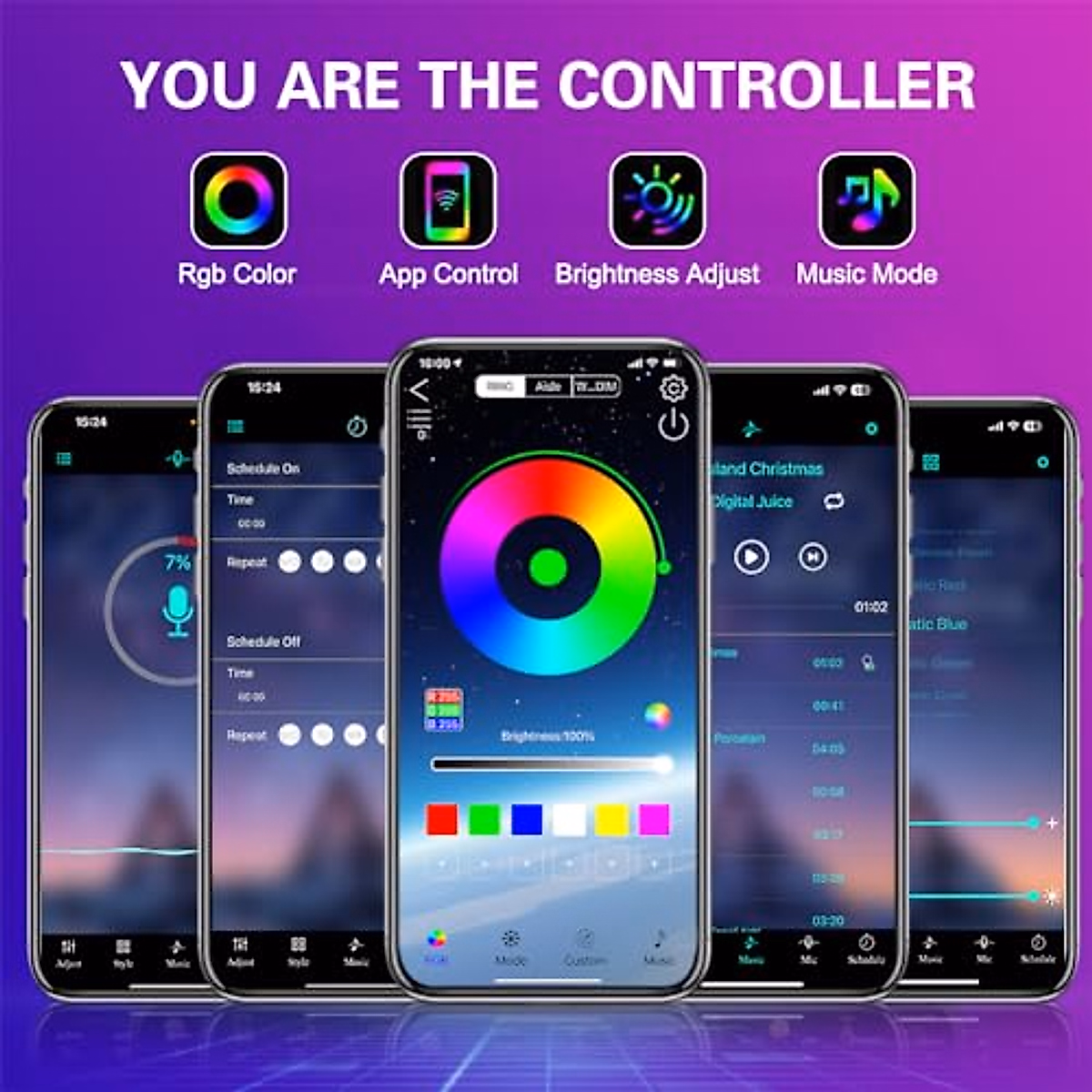 Remote Car LED Strip Lights, Multicolor Interior Car Lights,16 Million Colors 5 in 1 Ambient Lighting Kit with 236 inches Fiber Optic, Function and Wireless APP Control (5 in 1 APP)