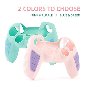 GeekShare PS5 Controller Skin Anti-Slip Silicone Skin Protective Cover Case for Playstation 5 DualSense Wireless Controller Smooth Touching Sense, Blue & Green