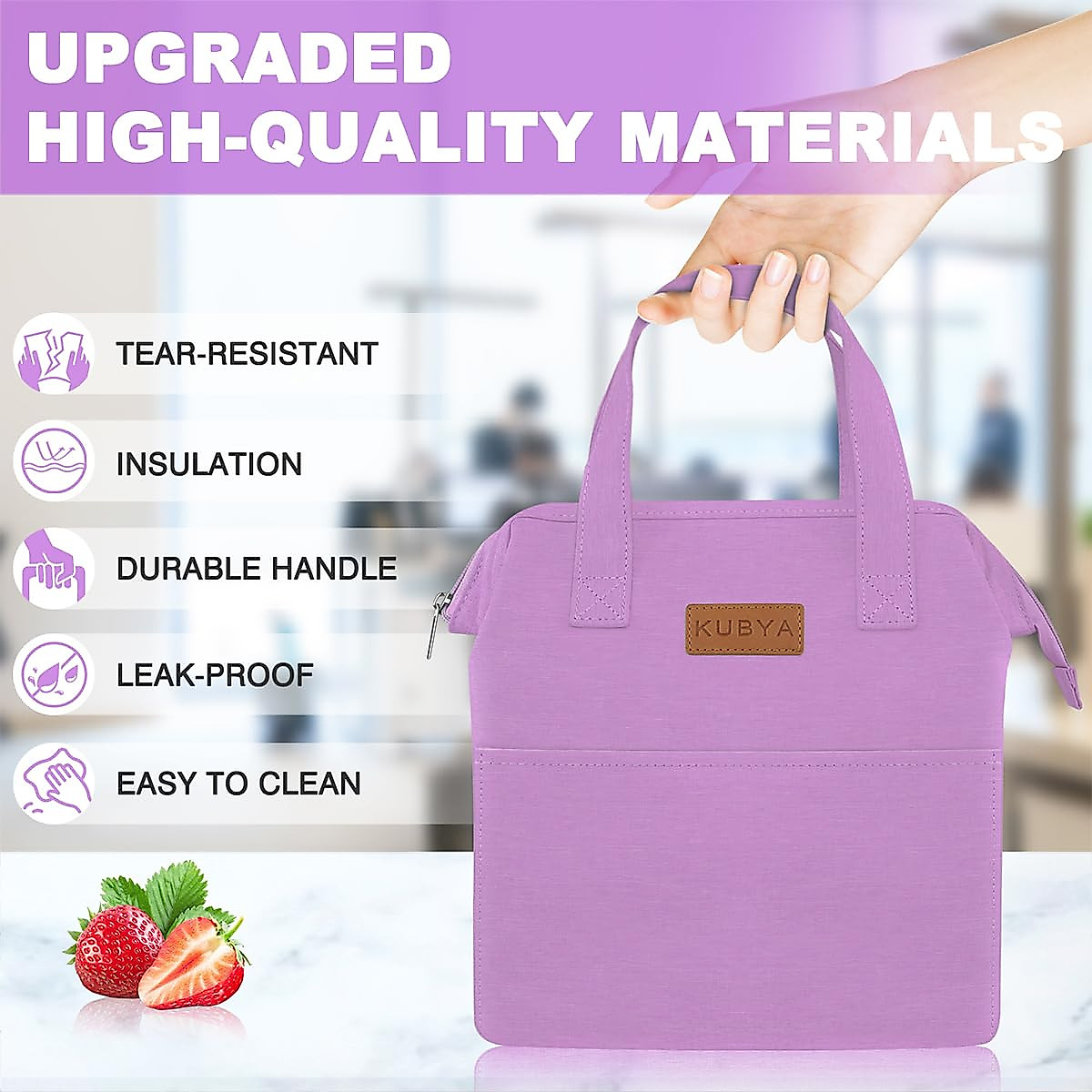 KUBYA Lunch Bag Simple Lunch Box for Women Men Insulated Lunch Bag & 1 Storage bag Simple Reusable Lunch Tote Bag for Work, Picnic Beach or Travel (Purple) LBMHS-04