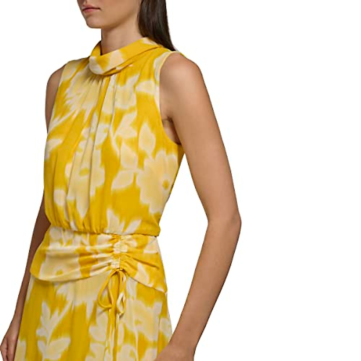 Karl Lagerfeld Paris Women's Floral High-Low Long Dress, Lemon Chrome Multi, 14