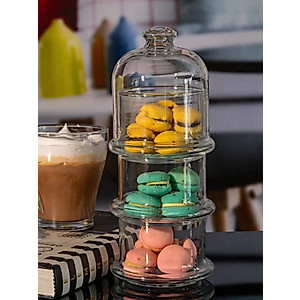 Biandeco 3-Tier Glass Stacking Apothecary Jars with Lid, Stackable Storage Container for Food, Candy, Biscuit, Cookie Chocolate, Pastries - Kitchen and Bathroom Organizer