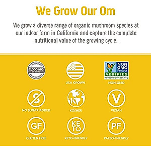 Om Mushroom Superfood Lion's Mane Mushroom Capsules Superfood Supplement, 90 Count, 30 Day Supply, Fruit Body and Mycelium Nootropic for Memory, Focus, Nerve Health and Immune Support