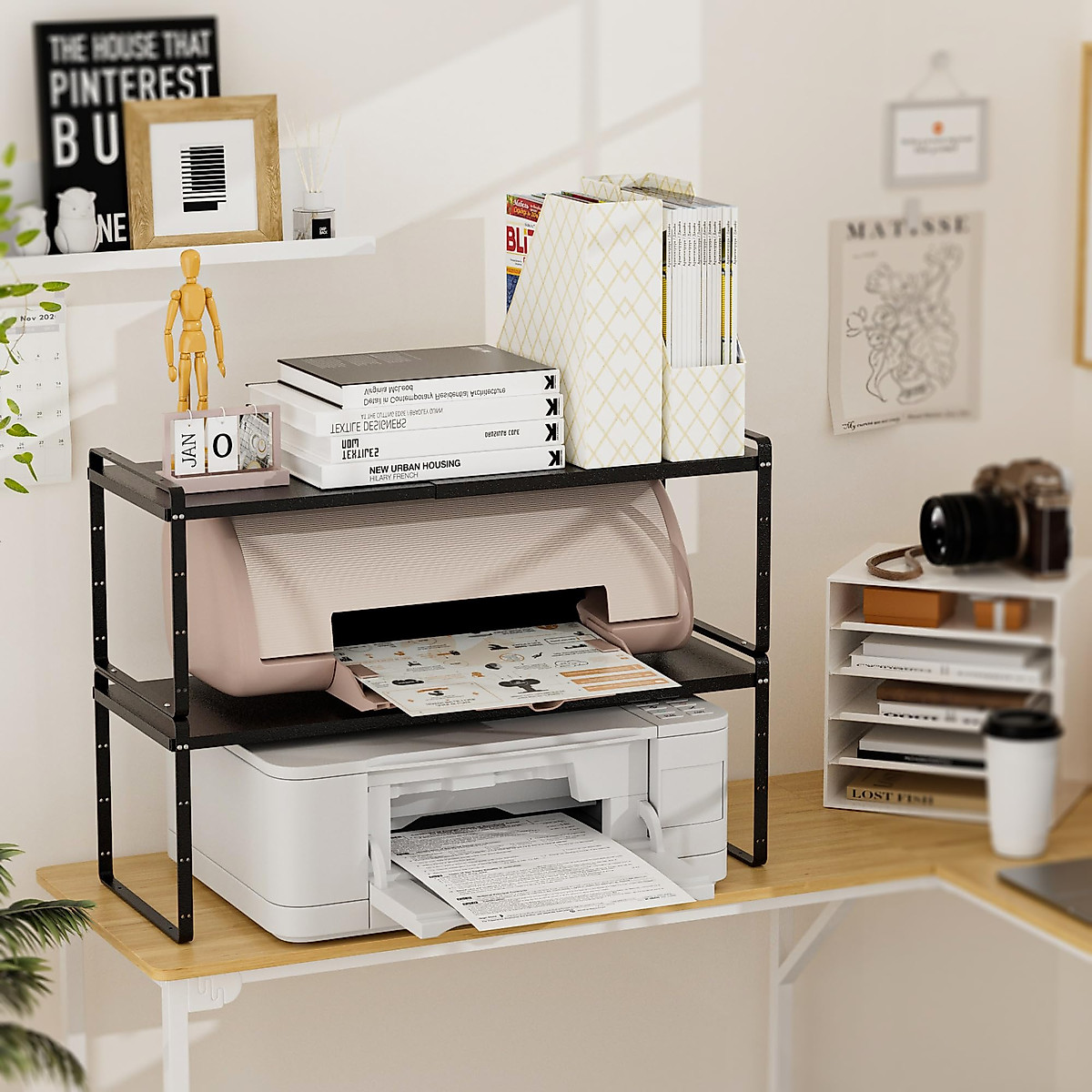 SANNO Expandable Cabinet Shelf Rack,Large Kitchen Cupboard Organizer Stackable Counter Shelf Organizer large Expandable Shelves Cupboard Organizer Rack, Black, 3 pack