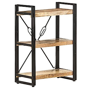 3-Tier Bookcase,Industrial Shops Shelf,Display Shelves for Collectibles,Open Shelving Unit,Bathroom Storage Rack,Use in Living Room, Bathroom and Plants,Balcony, 23.6"x11.8"x31.5" Solid Mango Wood