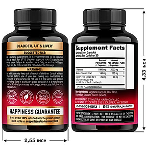 D-Mannose 2000mg with Cranberry 500mg & Hibiscus - Clinically Tested Strength for Urinary Tract Health - Supplement for Women - Bladder, Liver & Microflora Support - Made in USA - Vegan, 120 Capsules