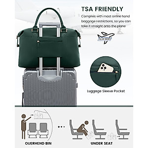 LOVEVOOK Travel Duffle Bag for Women, Leather Carry On Weekender Bag with Toiletry Bag, Waterproof Overnight Bag Tote Gym Duffel Bag with Wet Pocket for Hospital Yoga Sports Dance Green