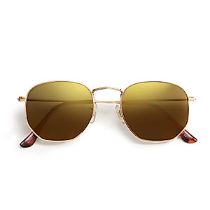 SOJOS Small Square Polarized Sunglasses for Men and Women Polygon Mirrored Lens SJ1072 with Gold Frame/Gold Mirrored Lens