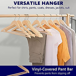 Amber Home Solid Wood Suit Coat Hangers 30 Pack, Smooth Natural Finish Wooden Dress Hangers with Non Slip Pant Bar, Clothes Hangers with 360 Swivel Hook & Notches for Jacket, Pant, Shirt (Natural, 30)