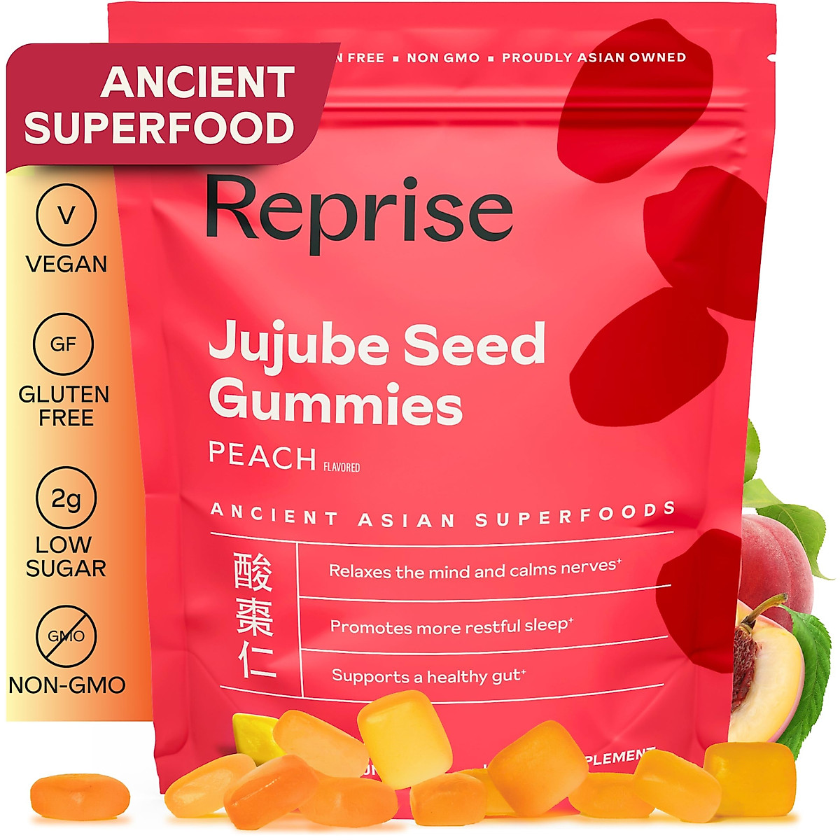 Jujube Seeds in Daily Gummies, 300 mg Full-Spectrum Jujube Seeds, Supports Relaxation & Restful Sleep, 100% Plant Based Vegan & Gelatin Free, Peach Flavored, 45 Gummies