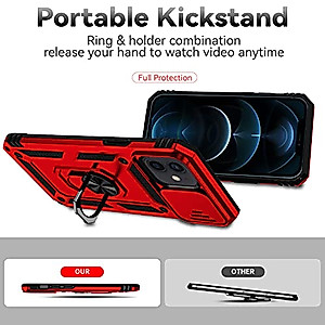 Hitaoyou iPhone 12/12 pro case, iPhone 12/12 pro Case with Camera Cover & Kickstand Military Grade Shockproof Heavy Duty Protective with Magnetic Car Mount Holder for iPhone 12/12 pro,Red