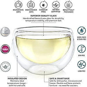 Teabloom Double Walled Cups (5 oz / 150 ml) – Set of 4 Insulated Glass Cups for Tea, Coffee, Espresso, Wine and More – Classica Teacups Collection