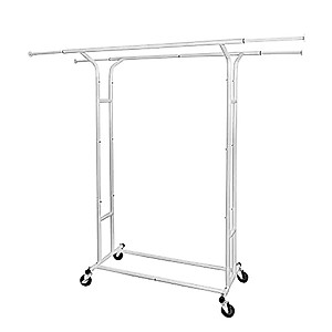 Fishat Heavy Duty Double Rod Garment Rack & Laundry Hamper Butler Cart Basket