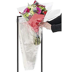 A&A Flower Bouquet Unprinted 37 Micron Clear Cellophane Bags Plastic Sleeve Bag 100 pcs (9x14x3.5 in.)