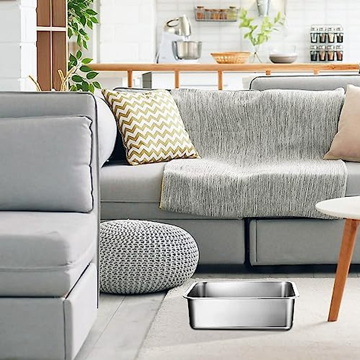 3 Pack Stainless Steel Cat Litter Box, Rust Proof Large Metal Cat Box with High Sides Nonstick Litter Pan Safe and Hard for Kitten and Bunny, Easy to Clean (15.7 x 11.8 x 5.9 Inches)